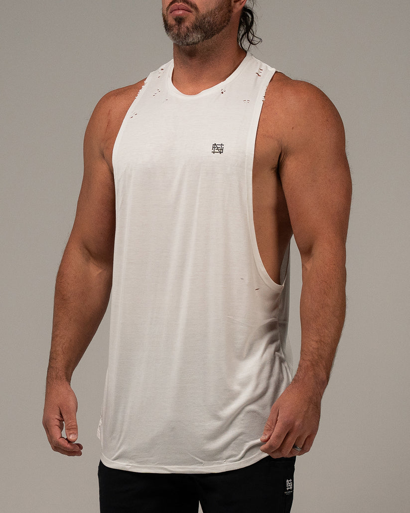 MOTO DISTRESSED BRO TANK - WHITE – FLAG NOR FAIL