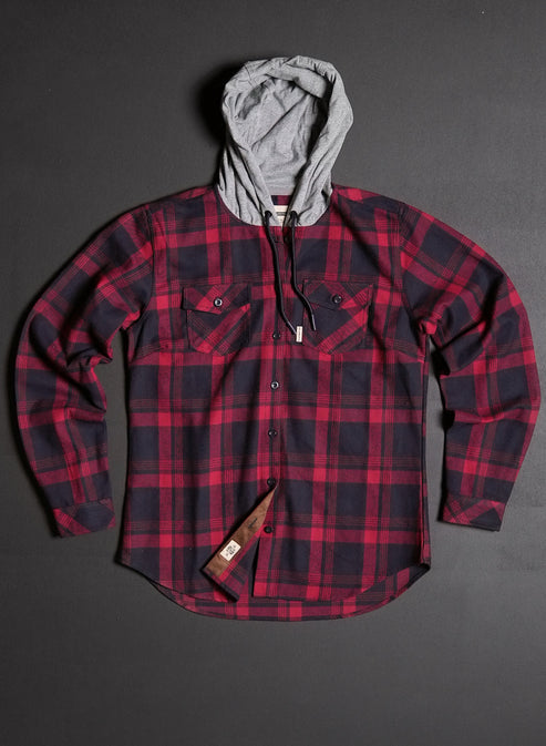 WOMEN'S HOODED NO HANDOUTS X FOREVER FLANNEL - RED – FLAG NOR FAIL